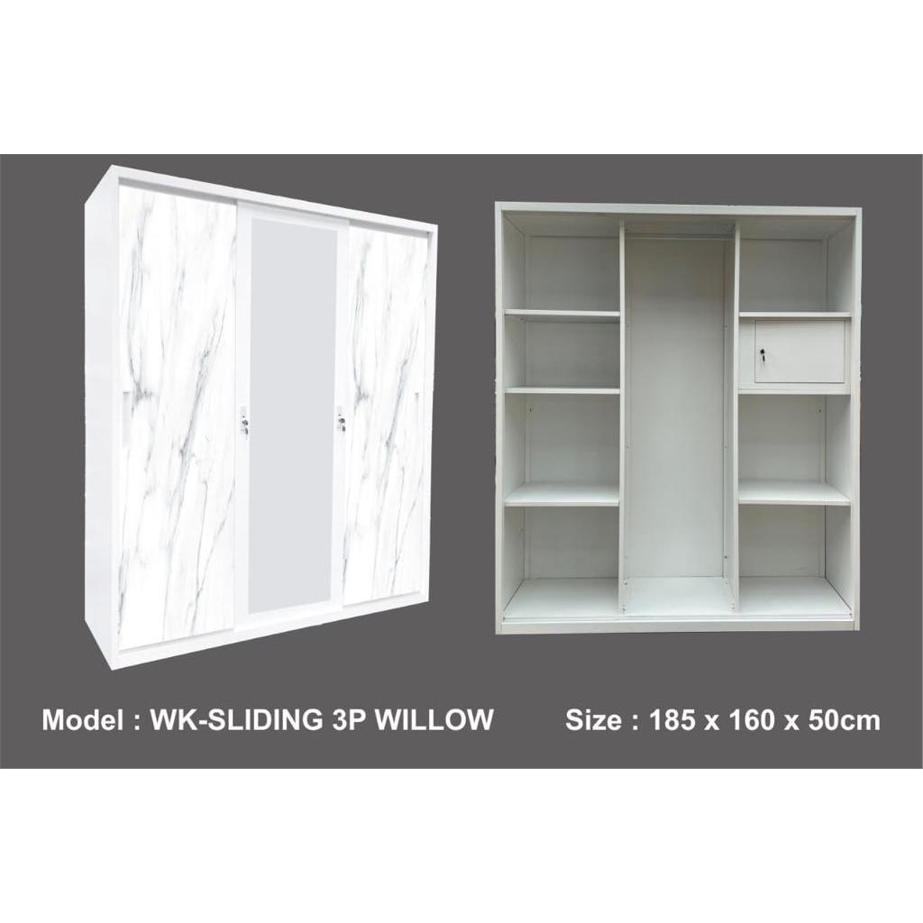 Jual LEMARI PAKAIAN SLIDING FULL PLAT BESI MINIMALIS 3 PINTU GESER/LEMARI ASENCIO CERMIN ...