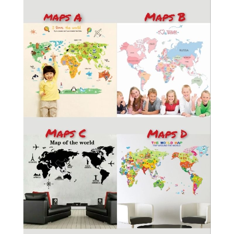 Jual K58 wallsticker anak peta dunia world map | Shopee Indonesia