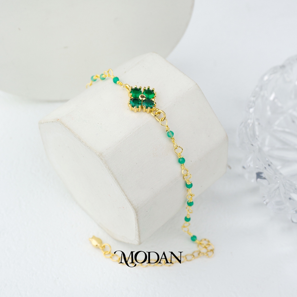 Jual Modan - Elegant Sparkling Emerald Green Lucky Clover Bracelet ...