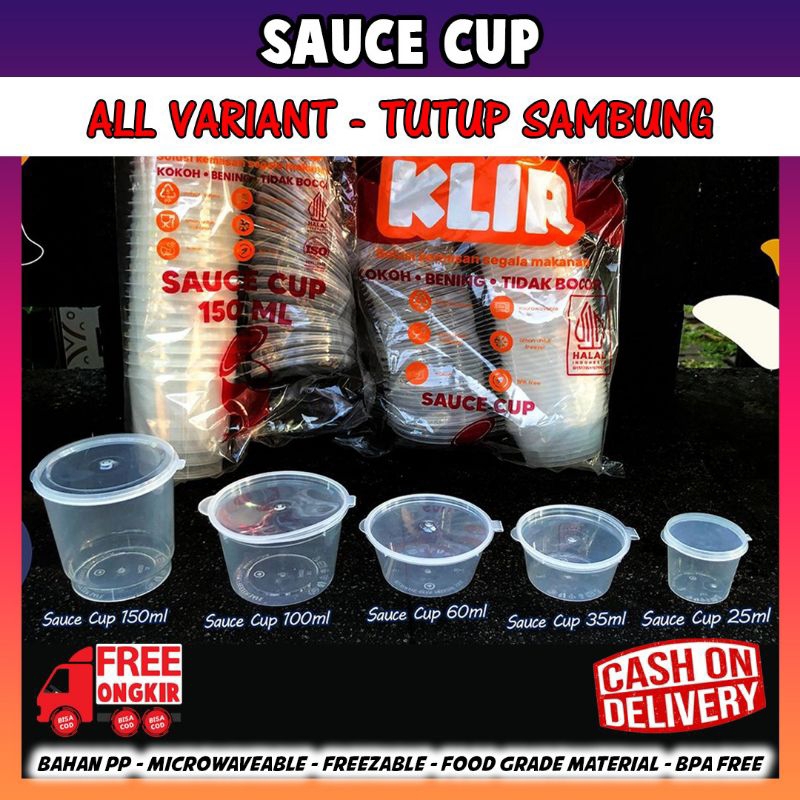 Jual Saos Cup all variant 25,35,60,100,150 ml + tutup / sauce cup / tempat saus/kecap Klir ANTI ...