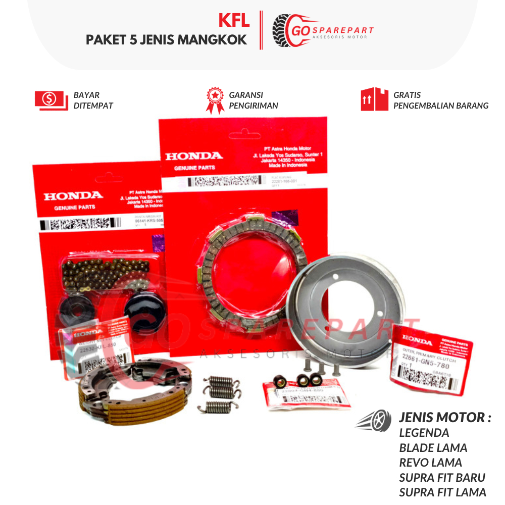 Jual (HONDA) PAKET 5 KFL MANGKOK GANDA + GANDA ONLY + PLAT KOPLING + RANTAI KETENG + KARET GANDA ...