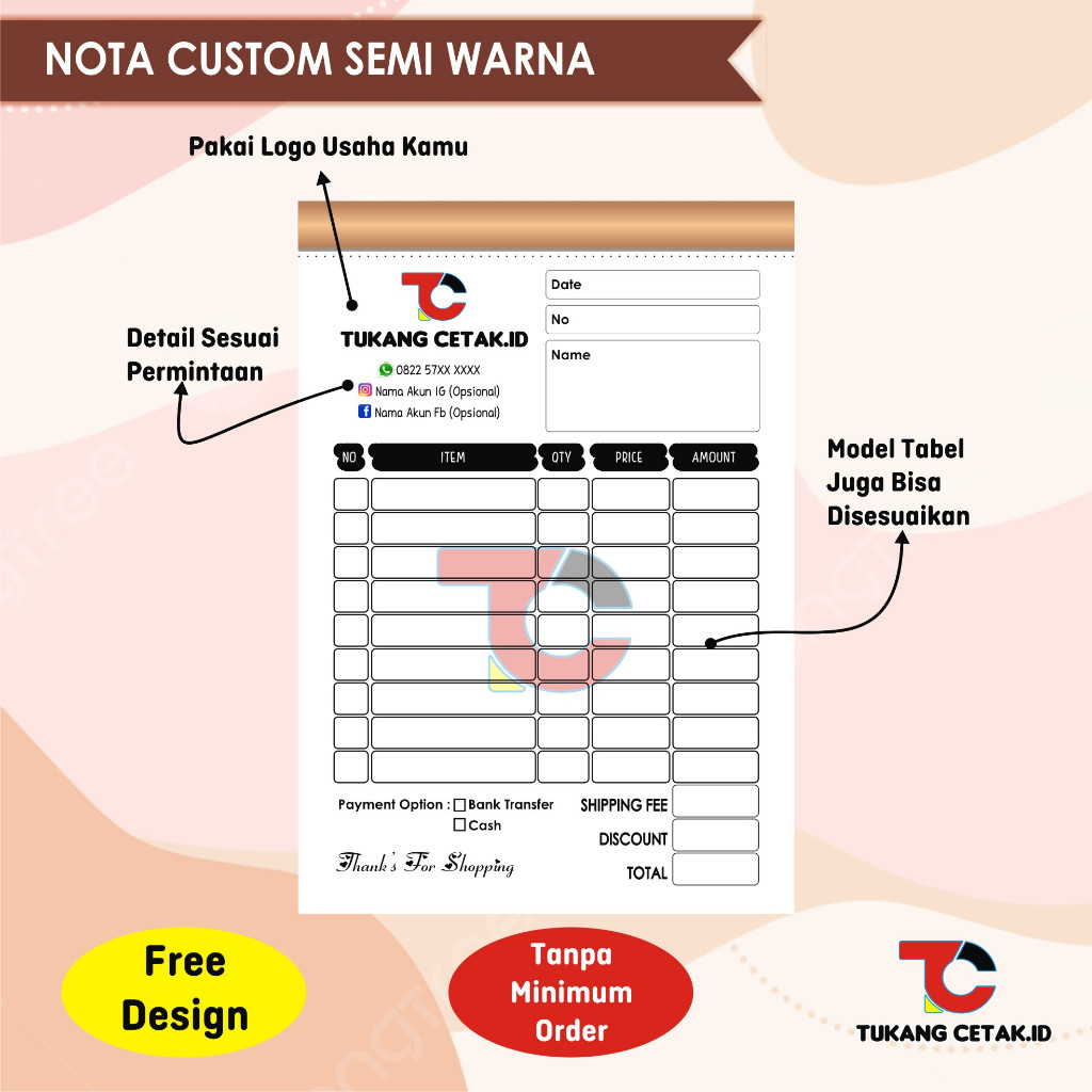 Jual [SATUAN / ECER] Nota Custom Warna | Shopee Indonesia