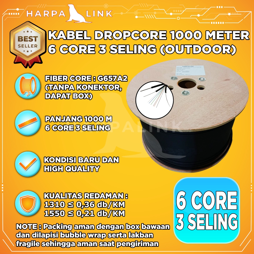 Jual Kabel Fiber Optic Dropcore 1000M 6 Core 3 Seling Kabel Fiber Optik ...