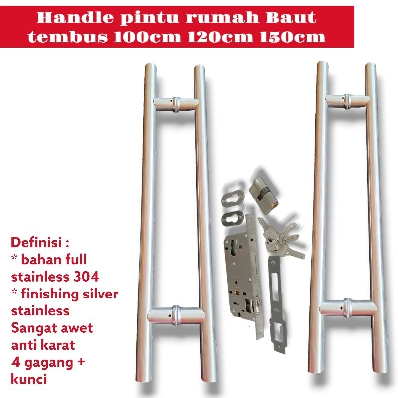 Jual paket lengkap handle pintu baut tembus 80cm 100cm 120cm 150cm ...