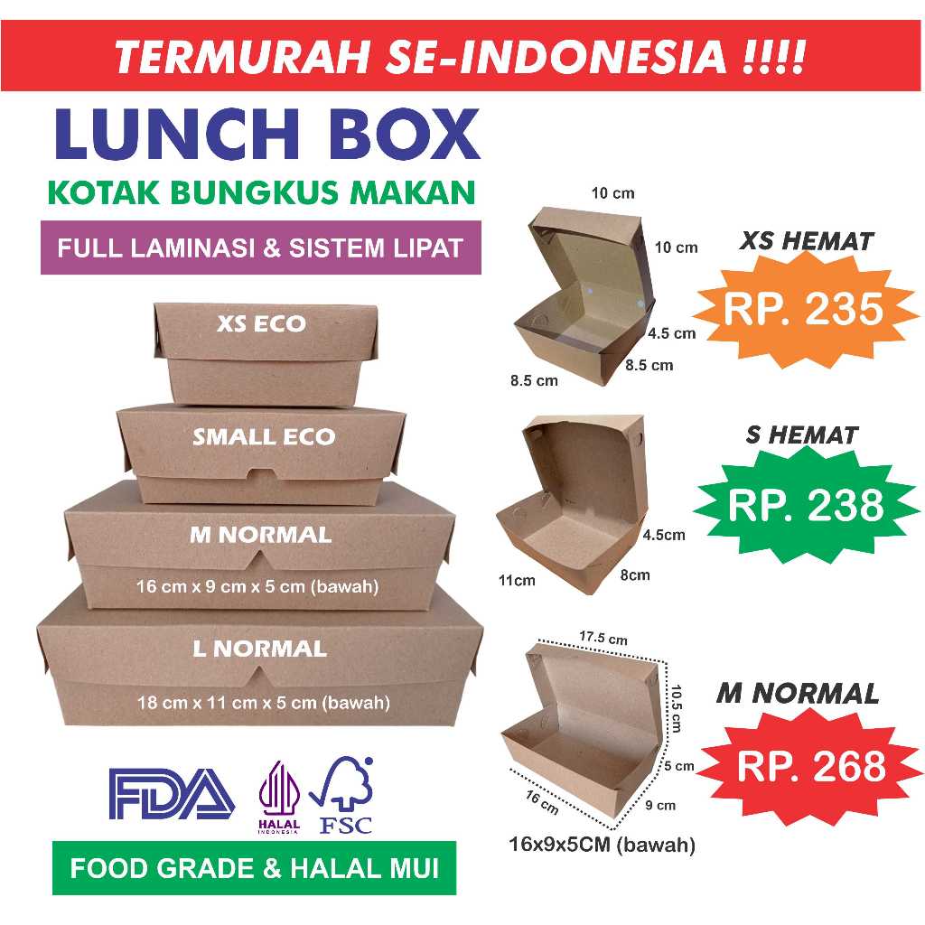 Jual LUNCH BOX PAPER KOTAK BUNGKUS NASI FOOD GRADE KERTAS BAHAN KRAFT ...