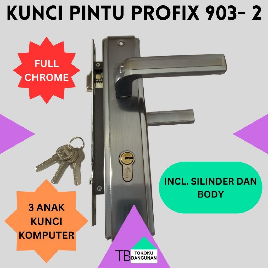 Jual Profix PRO 903-2 Kunci Pintu Set Warna full Chrome gagang segi minimalis | Shopee Indonesia