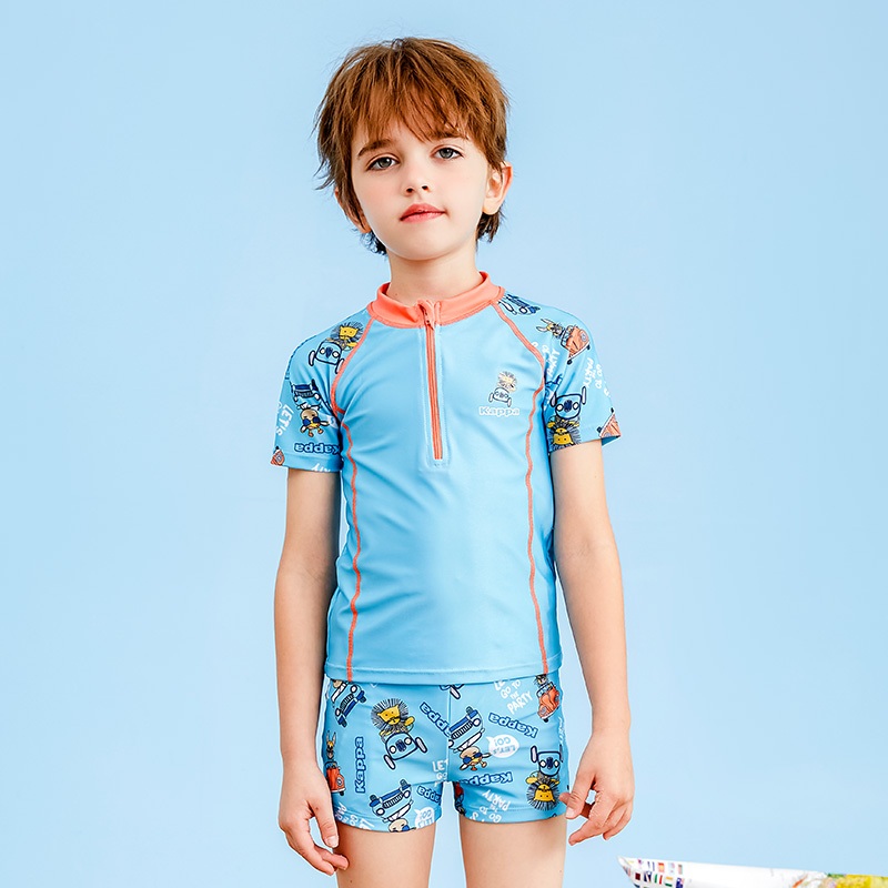 Jual Kappa Kid's Swimwear Two Piece Blue Cartoon Swimsuit For Boys ...