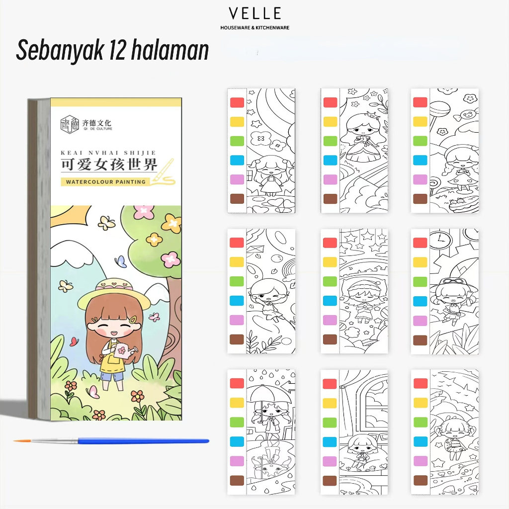 Jual VELLE 1 Set Paket Lukis / Paket Melukis anak / Buku Mewarnai Cat Air Anak-anak / Buku ...
