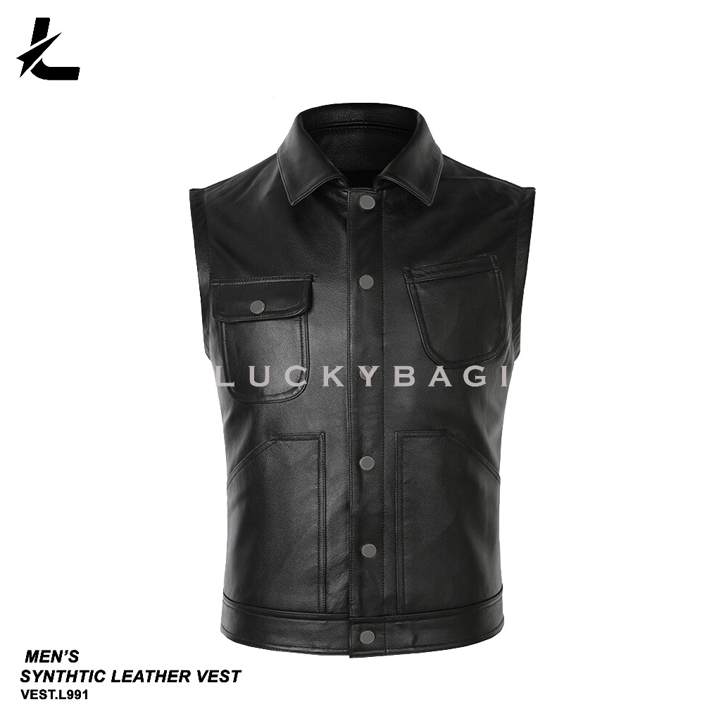 Jual Rompi Pria Leather Vest Rompi Kulit Sintetis Rompi Kulit | Shopee ...
