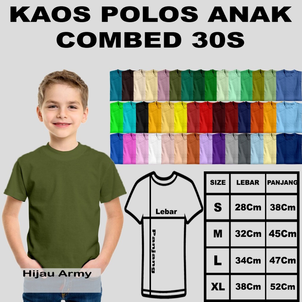 Jual Kaos Polos Anak Katun Combed 30s Hijau Army | Shopee Indonesia