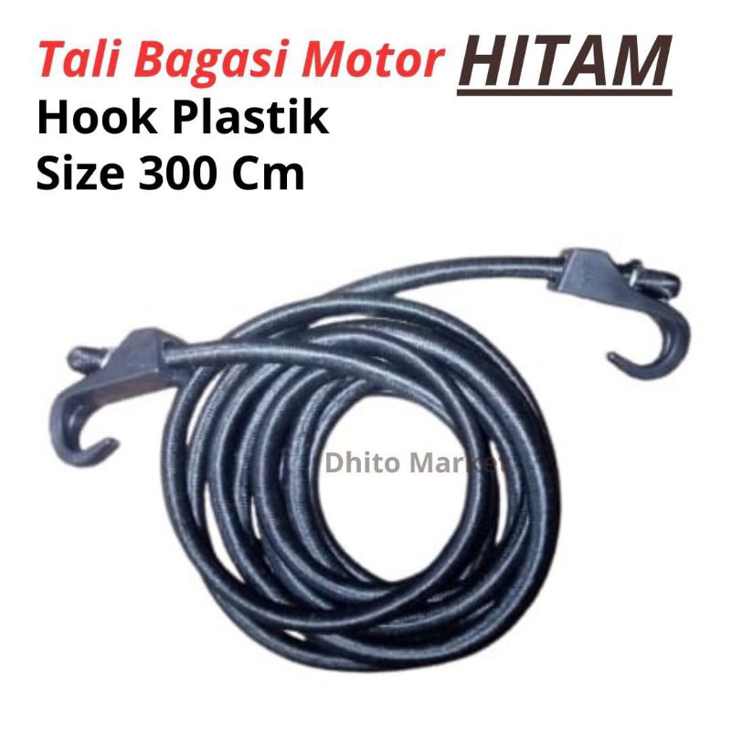 Jual Tali Bagasi Motor HITAM HOOK PLASTIK Ukuran 300Cm / Tali Pengikat ...