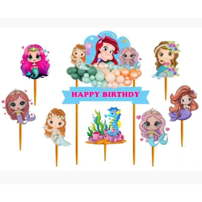 Jual Cake Topper MERMAID hiasan kue Happy Birthday dekorasi kue cake ...