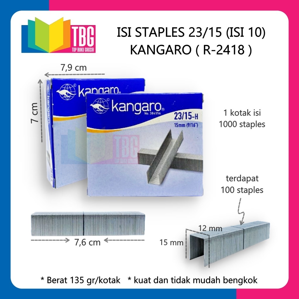 Jual 1 KOTAK ISI STAPLES NO 23/15 KANGARO REFILL GUN TACKER STAPLES ...