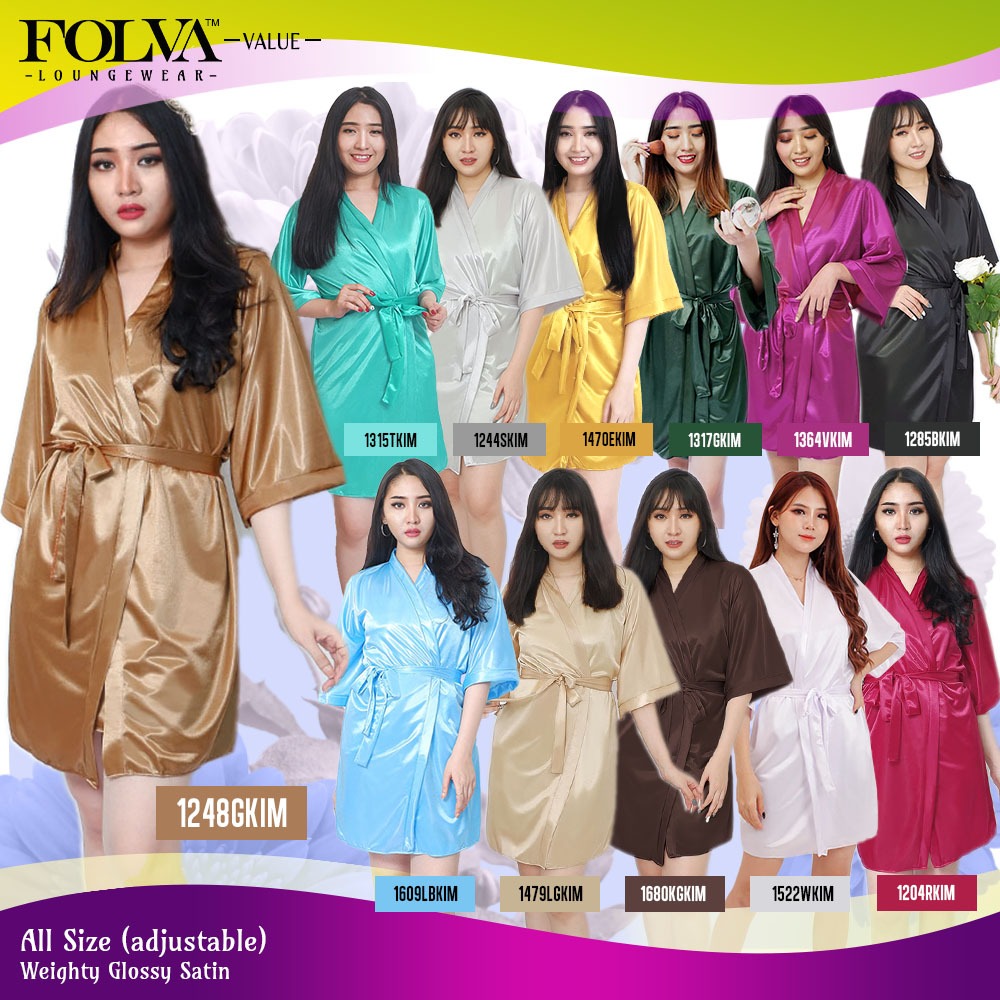Jual FOLVA Baju Tidur Piyama Wanita Kimono Bridesmaid robe satin all ...