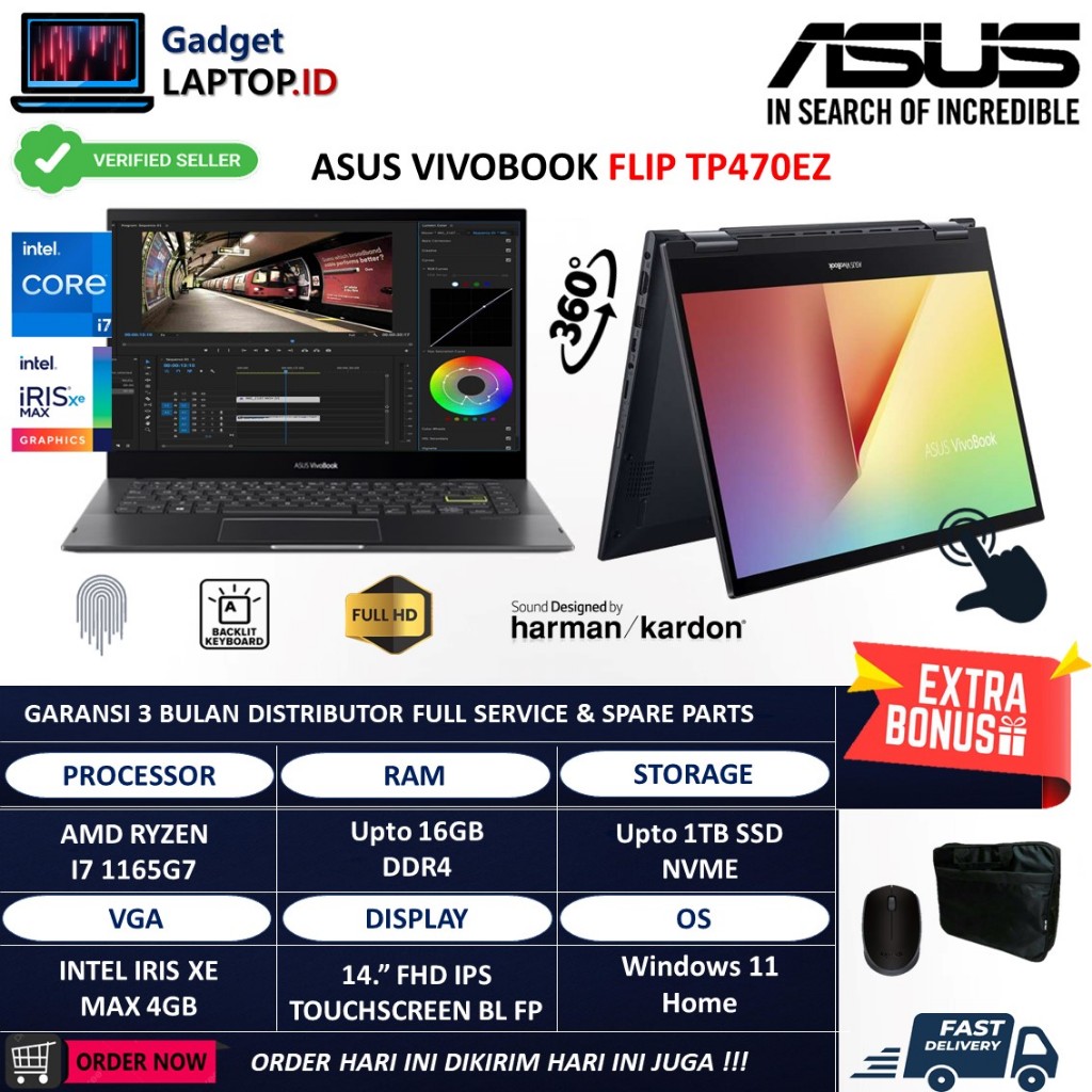 Jual Asus Vivobook Flip 14 TP470EZ Intel i7 1165G7 16GB 1TB SSD MAX 4GB FHD WIN11 HOME | Shopee ...