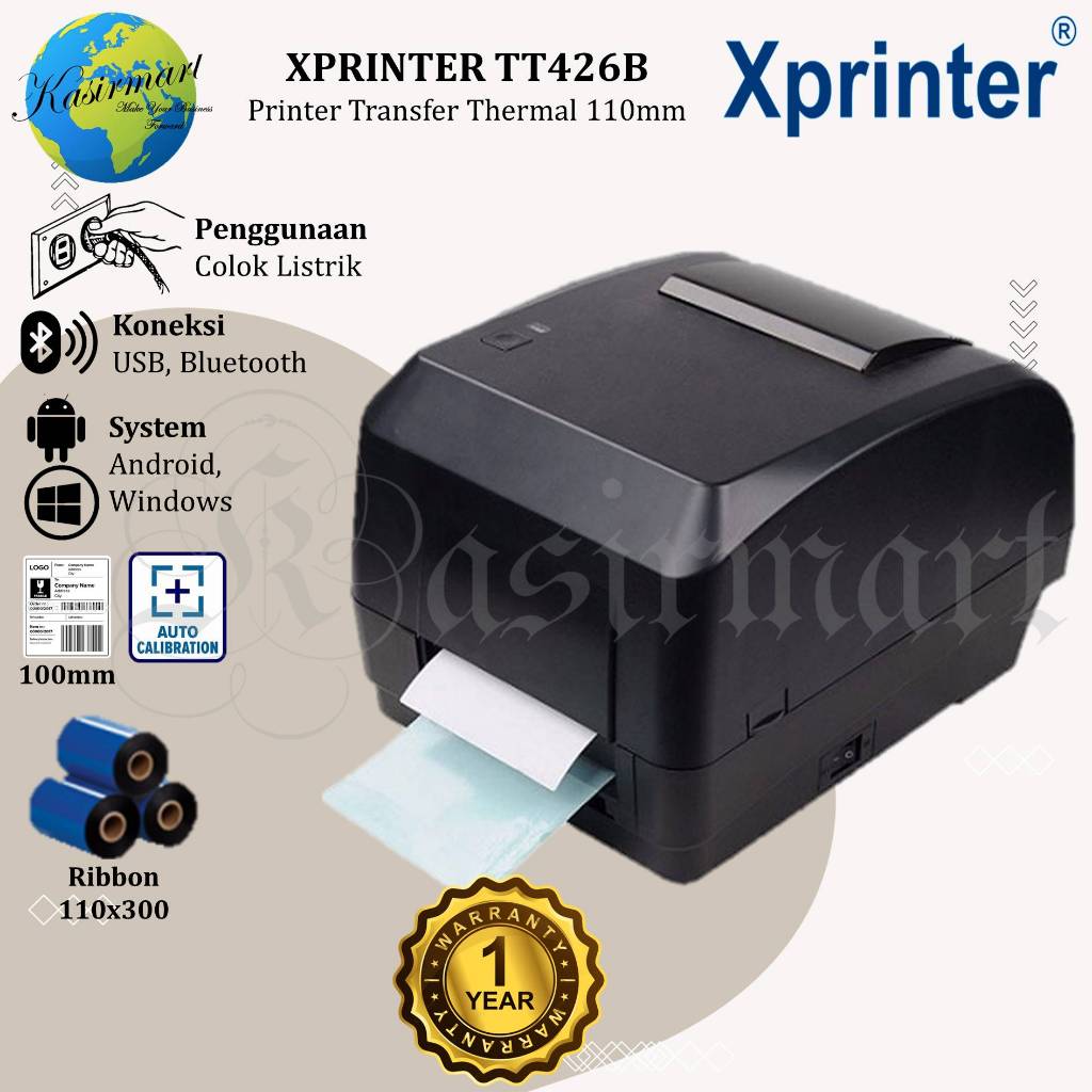 Jual Printer Barcode Transfer Thermal Xprinter TT426B USB Bluetooth ...
