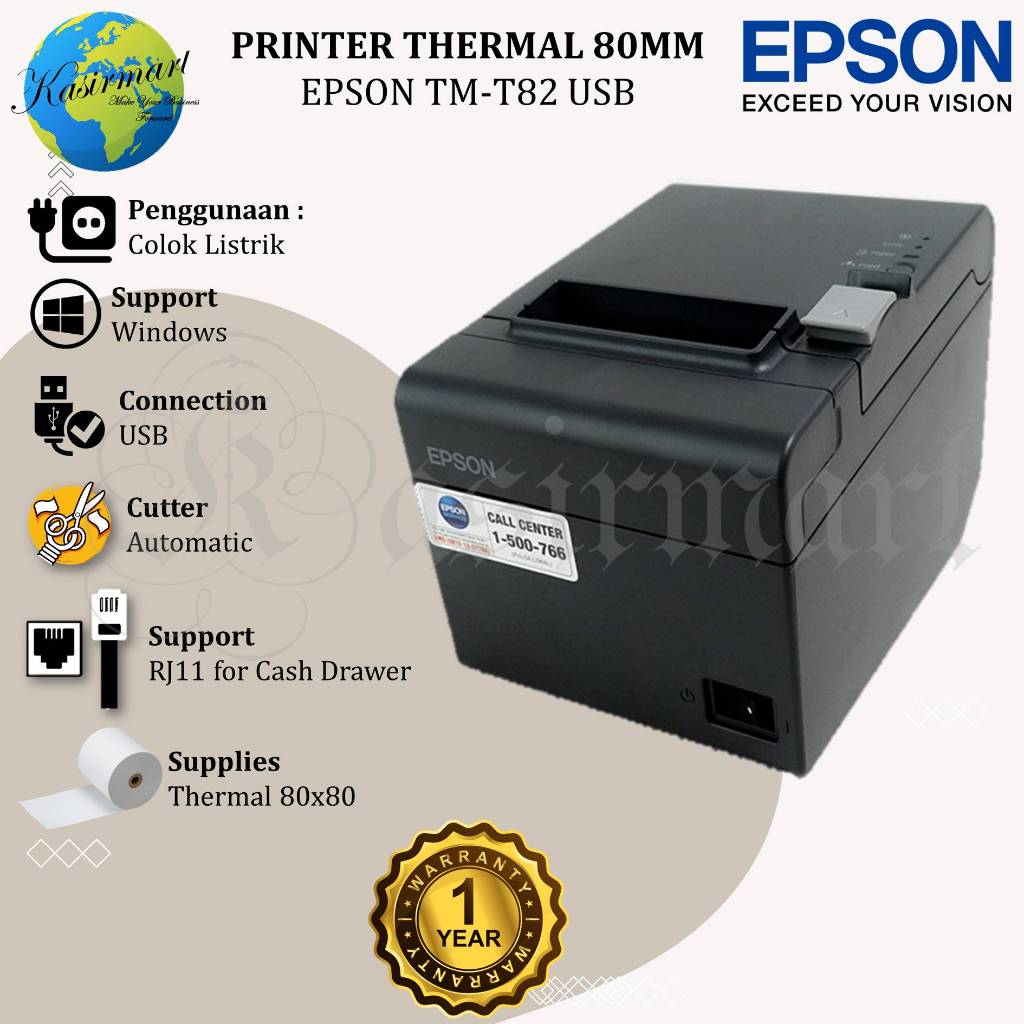 Jual Printer Struk Thermal Kasir Epson TMT82 USB Serial LAN Auto Cutter ...