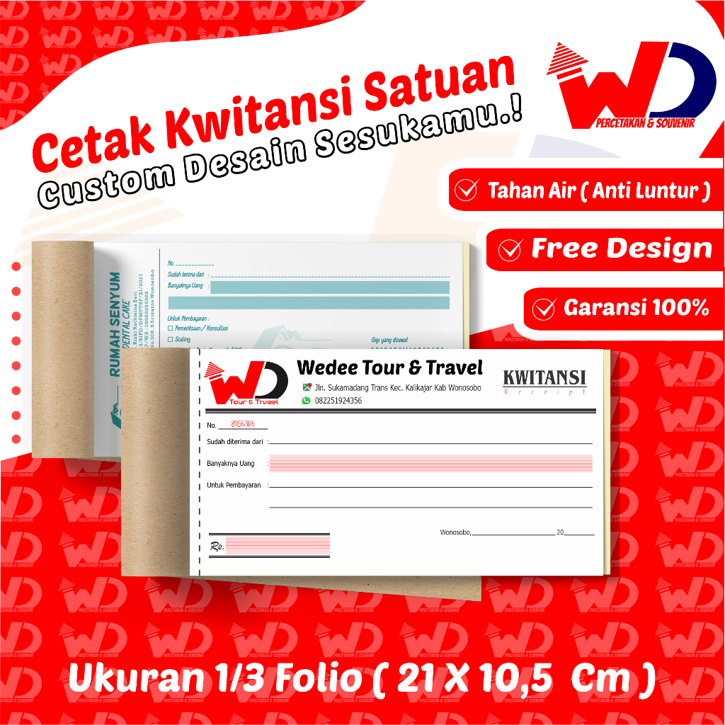 Jual Cetak kwitansi custom 1/3 folio 21x10,5 cm | Shopee Indonesia