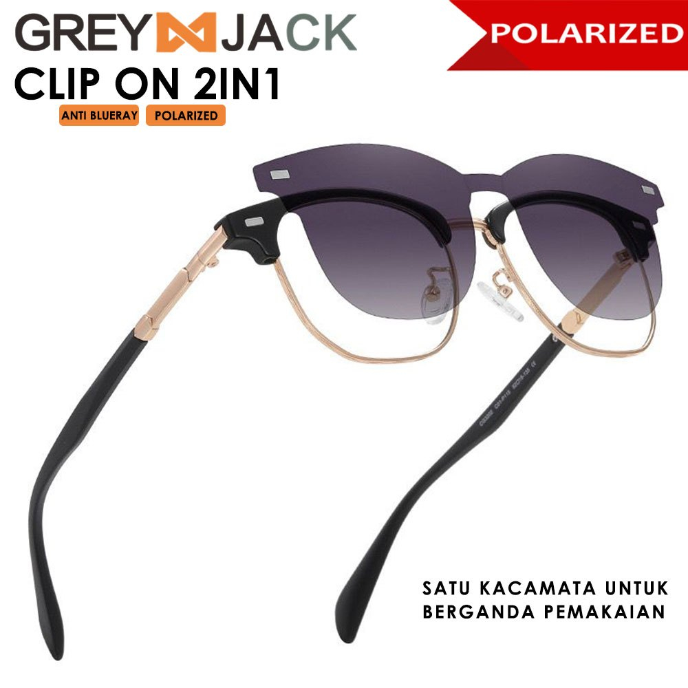 Jual Grey Jack Kacamata Blueray Clip On 2in1 Polarized Bahan TR90+METAL Model Bisa Minus ...