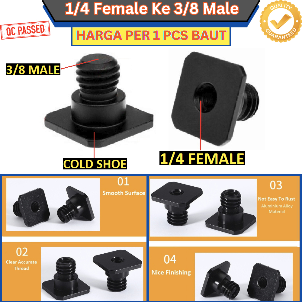 Jual 1/4 Female to 3/8 Male Screw Adapter Converter Baut Spigot Tripod ...