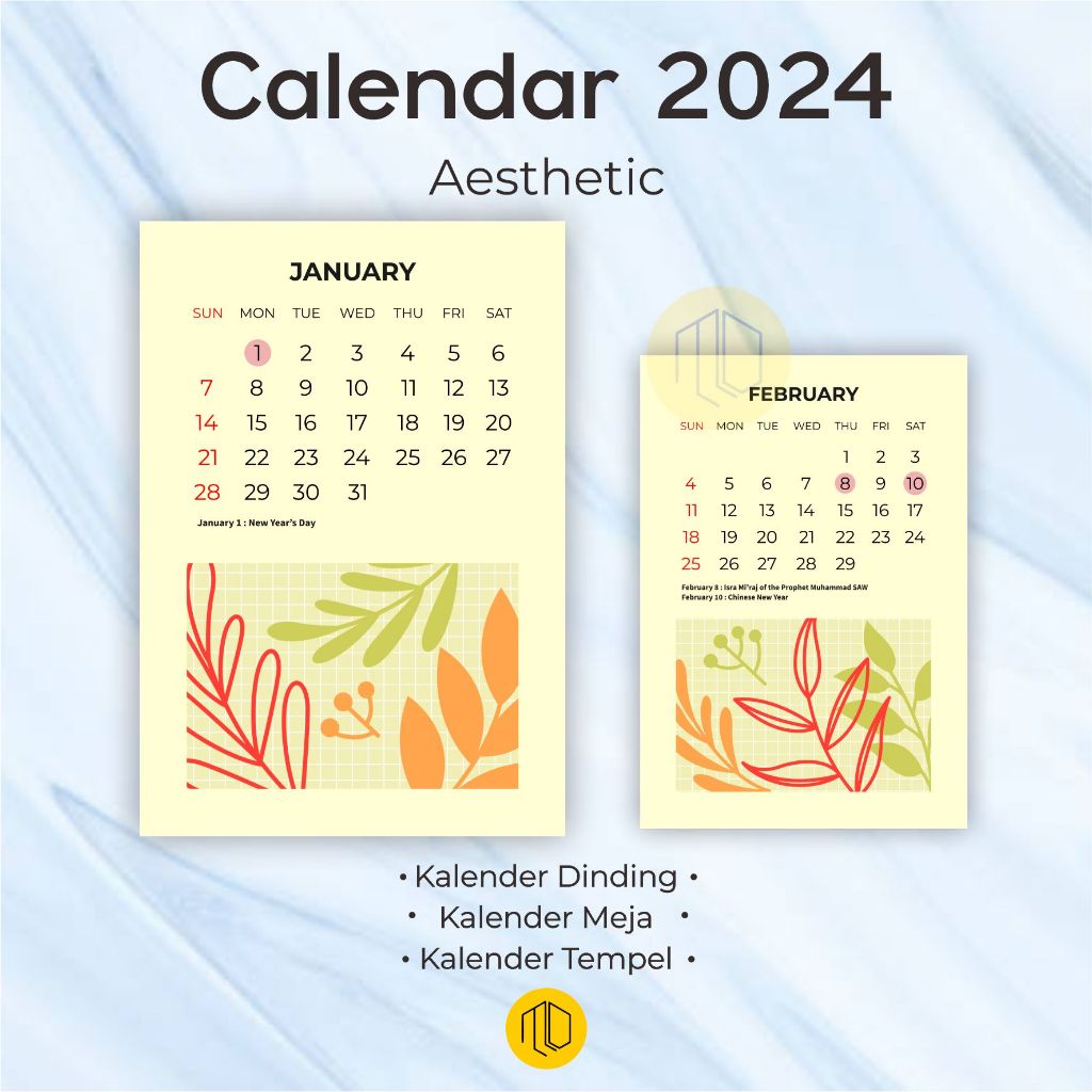 Jual KALENDER 2024 AESTHETIC MOTIF BUNGA KUNING / KALENDER MEJA ...