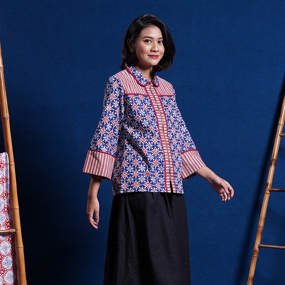 Jual NONA RARA - Marble Blue Jlamprang T2622, Baju kerja blouse batik ...