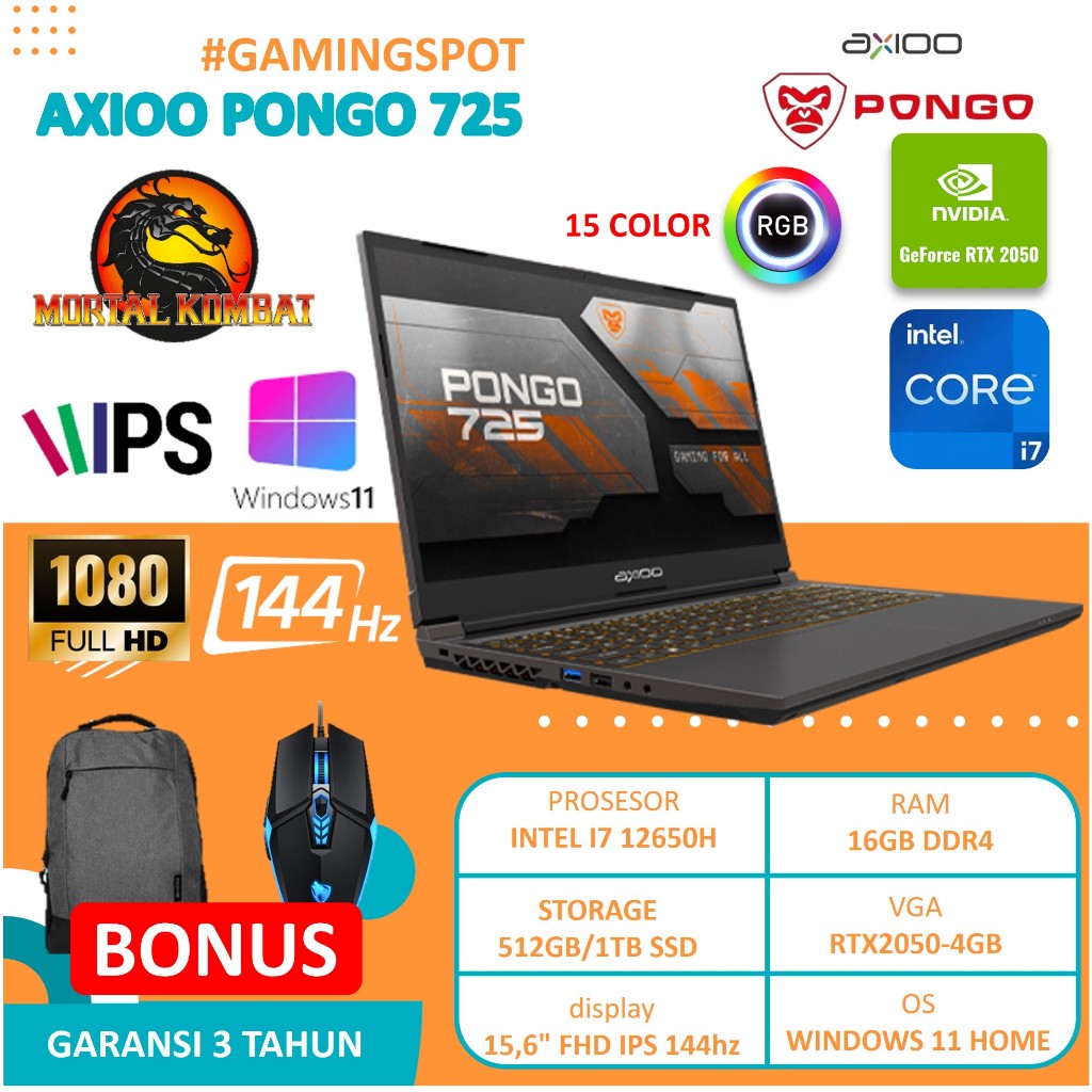 Jual Laptop Gaming Axioo Pongo 725 Intel i7 Gen 12 16Gb Rtx 2050 Black ...