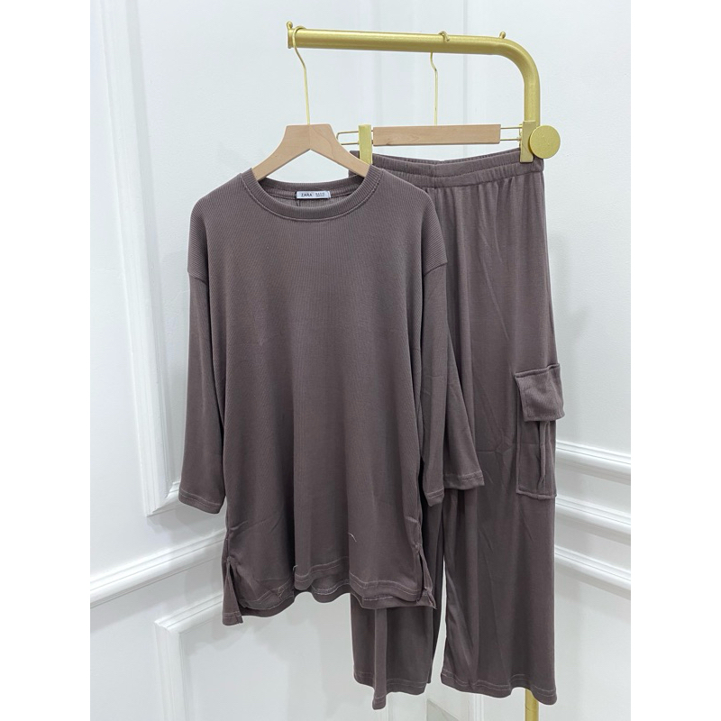 Jual SET CARGO OVERSIZE STELAN KNIT RIB TANGAN 7/8 JUMBO POLOS GROSIR ...