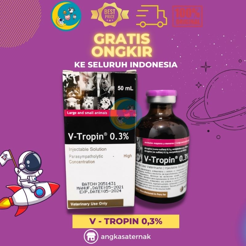 Jual V TROPIN 0.3% (Atropin injeksi untuk hewan) 50 ml - Atropin Hewan ...
