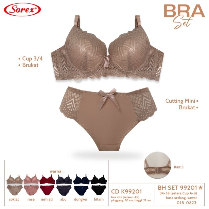 Jual Sorex Bra Set (BH+CD) 99201 brukat renda cup 3/4 setara B, busa ...