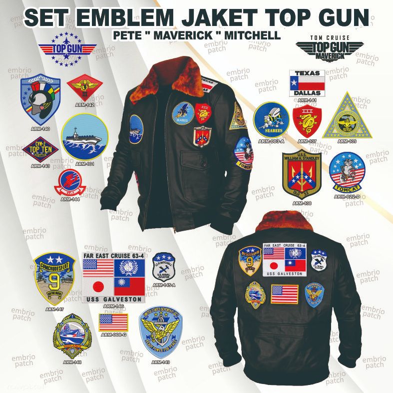 Jual ARM-150 Set komplit emblem jaket TOP GUN Lt. Pete Maverick ...