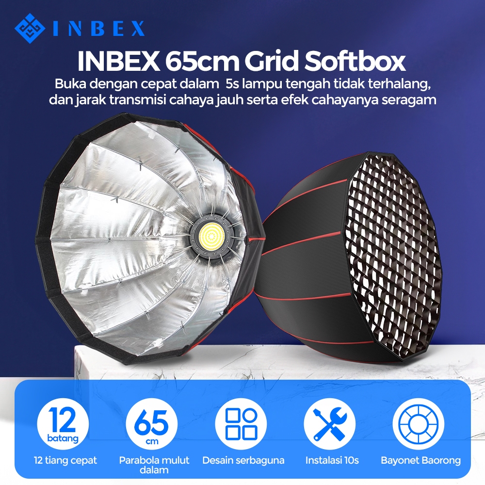 Jual INBEX Softbox 65CM Grid-Bowon Mount Professional Softbox Photography Studio Portrait Video ...