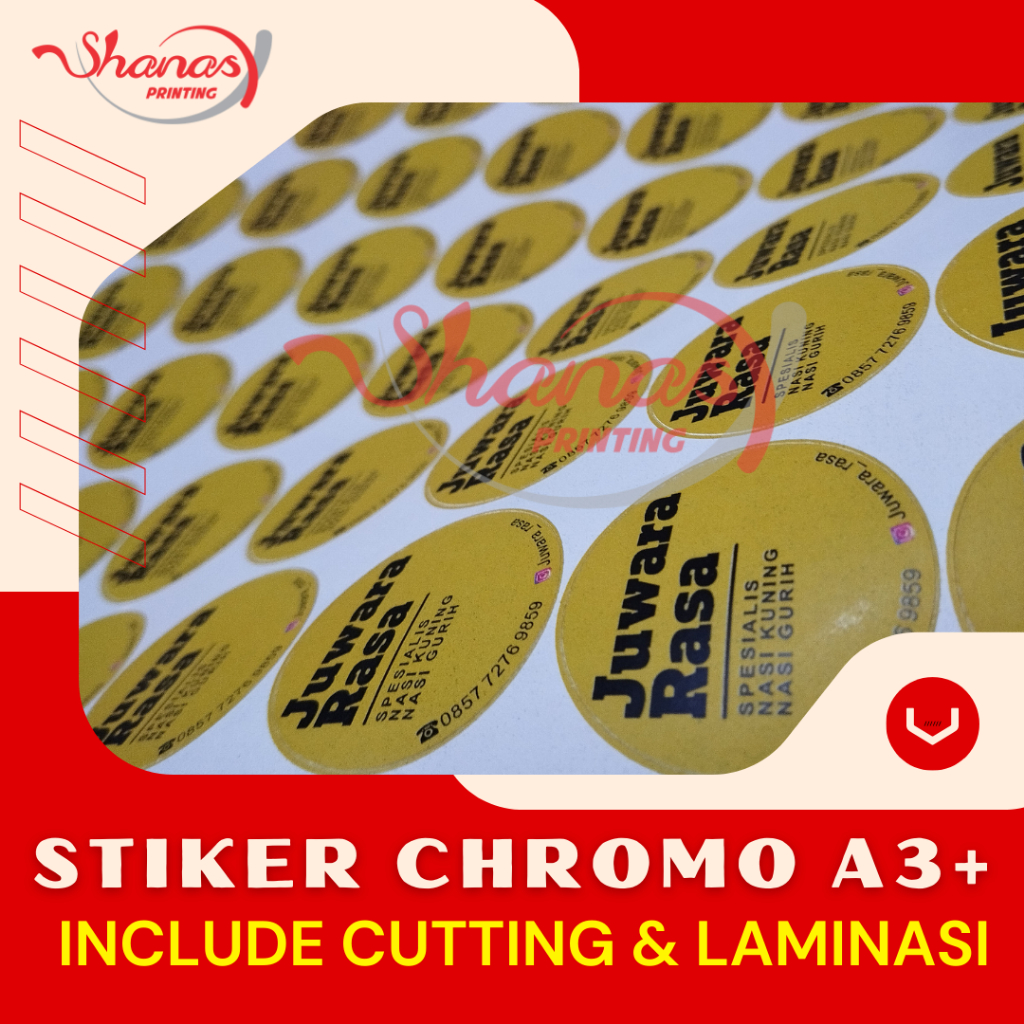 Jual CETAK STICKER CHROMO A3+ INCLUDE CUTTING MESIN & LAMINASI (Doff ...