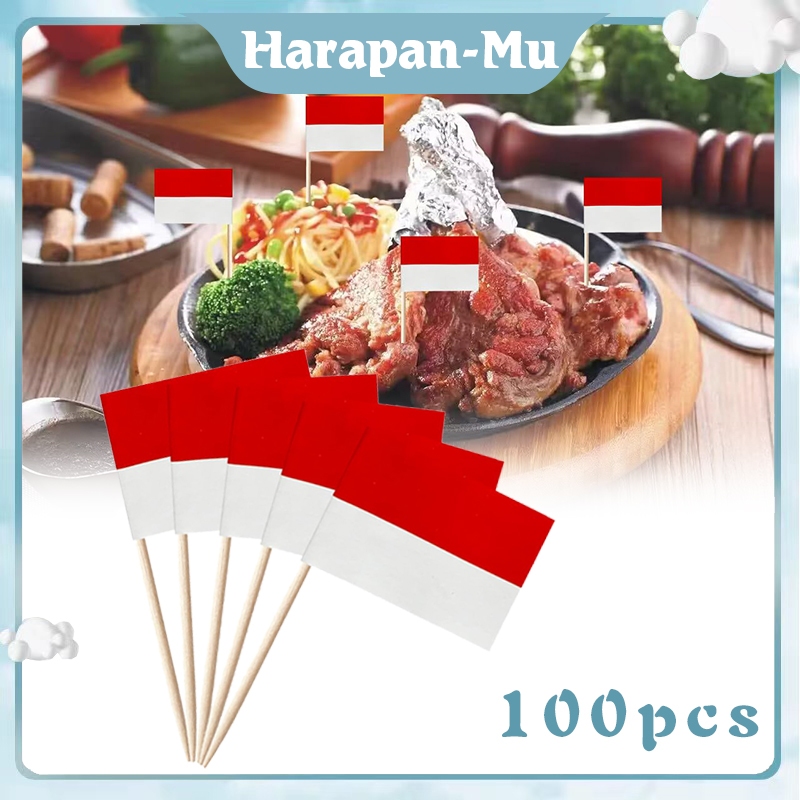 Jual Isi 100 Tusuk Gigi Bendera Indonesia Bendera Burger Merah Putih ...