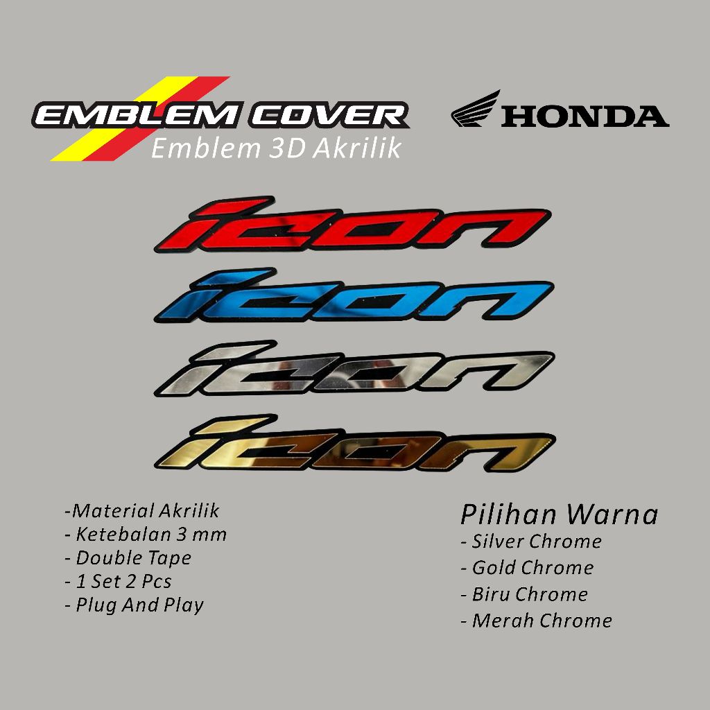Jual Emblem Honda Icon Thailook Logo Timbul 3D Bahan Akrilik Mirror ...