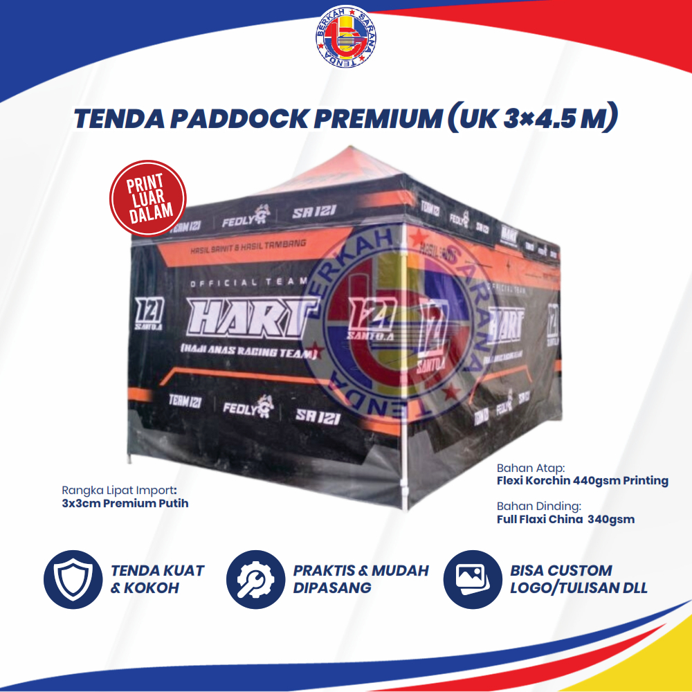 Jual Tenda Lipat Paddock Balap Ukuran3x4,5M Custom Nama Logo Gambar ...