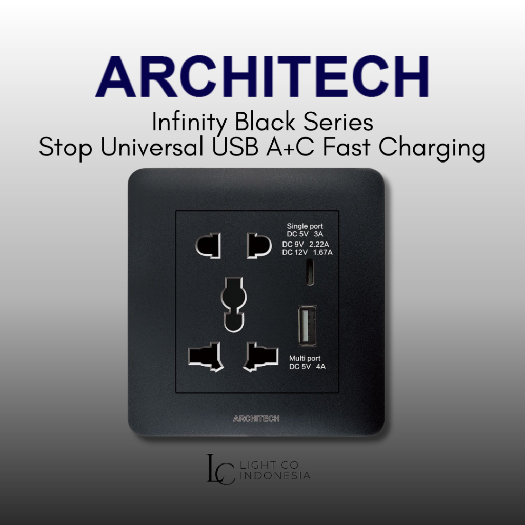 Jual [ LIGHTCO INDONESIA ] ARCHITECH INFINITY BLACK SERIES - STOP KONTAK UNIVERSAL USB A+C Fast ...