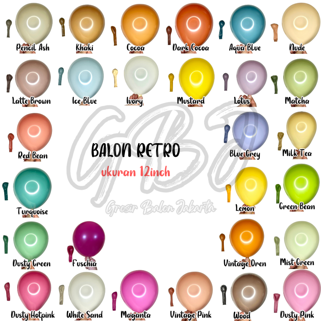 Jual (SATUAN) Balon RETRO Latex - 12 inch (2.8 gram) | Shopee Indonesia