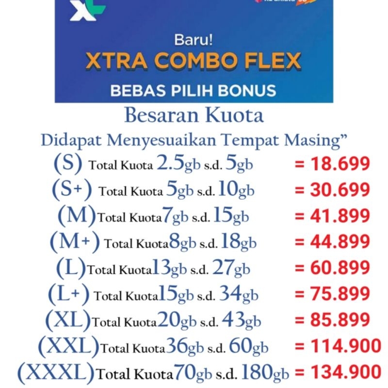 Jual XL XTRA COMBO FLEX (S, S+, M, M+, L, L+, XL, XXL, XXXL) | Shopee Indonesia