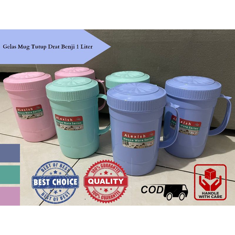 Jual Gelas mug tutup drat Benji 1 liter/Gelas 1 liter/Mug tutup putar ...