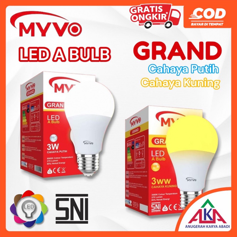 Jual Bohlam Lampu LED MYVO GRAND A-Bulb 3W 5W 7W 9W KUNING MYVO Murah | Shopee Indonesia