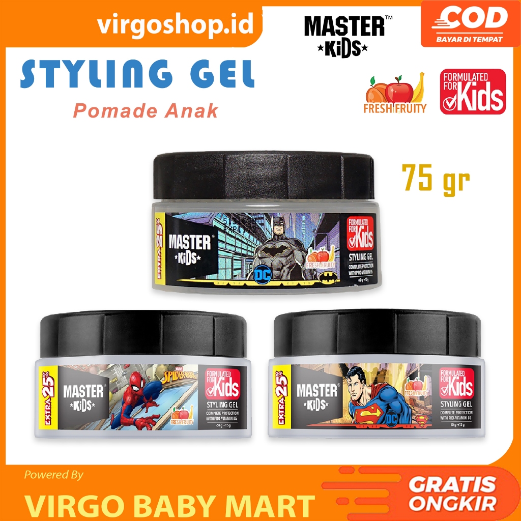 Jual Master Kids Styling Gel Spiderman Superman Badman Jar 75gr Pomade ...