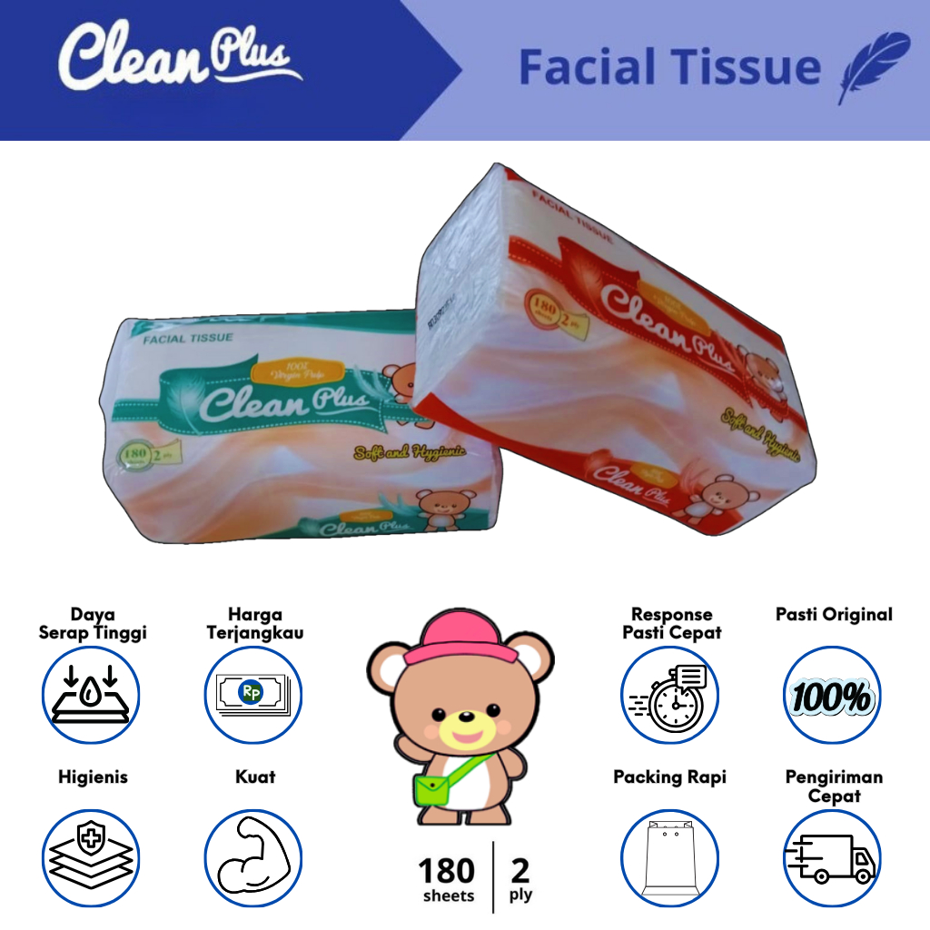 Jual Clean Plus Facial Tissue 2 Ply 180 Sheet Kualitas Tissue NICE ...