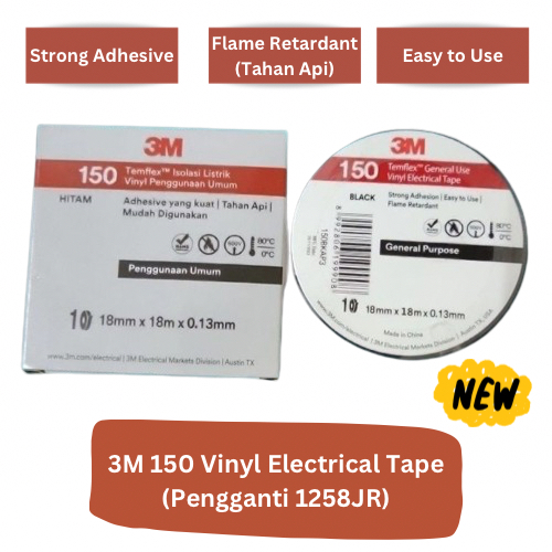 Jual 3M ISOLASI LISTRIK HITAM 150 Pengganti 1258 JR ORI (GROSIR ...
