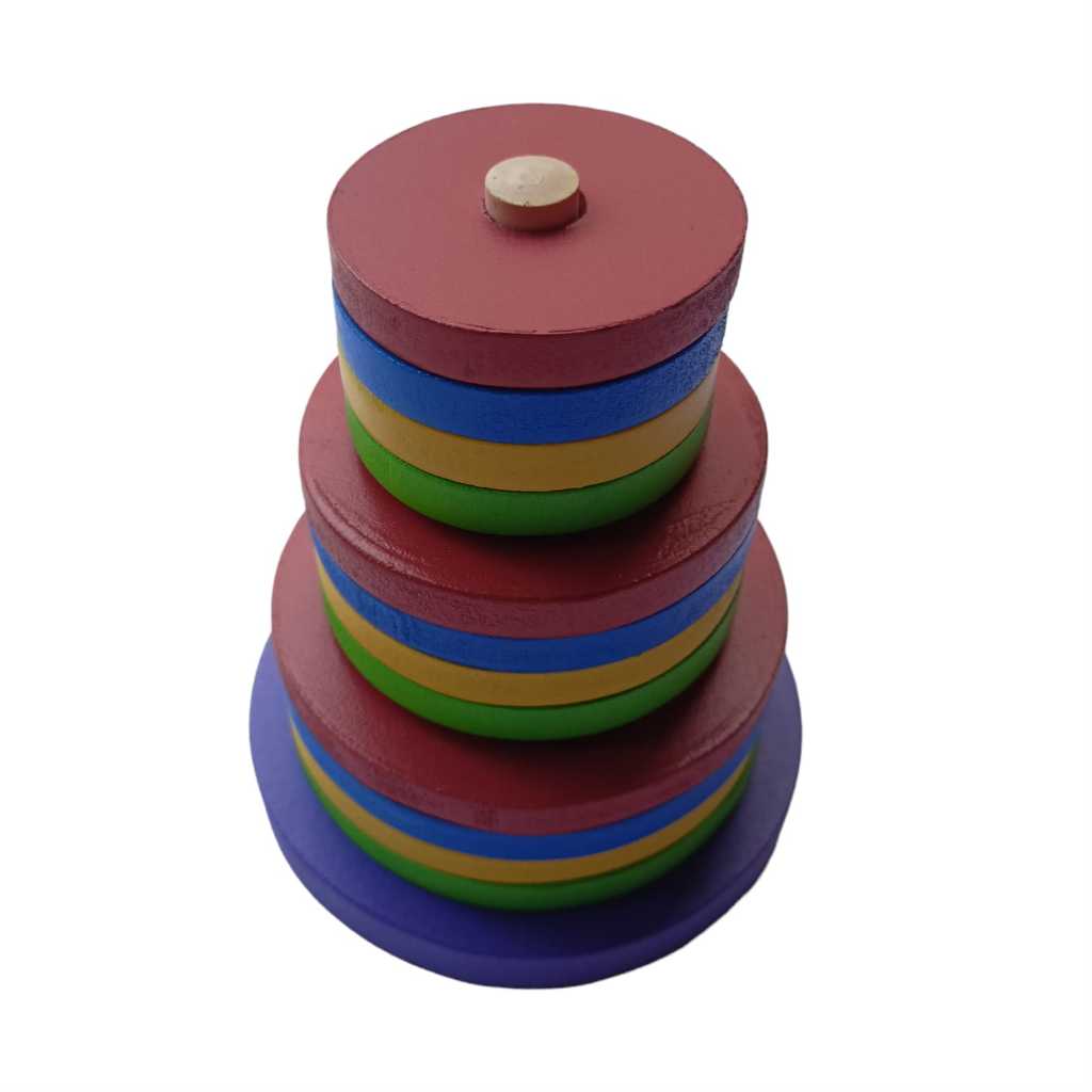 Jual Mainan Kayu Edukasi Anak Menara Pelangi Lingkaran Balok Susun ...