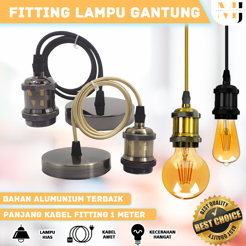 Jual Fitting Lampu Gantung E27 Warna Gold + Kop Kabel 1 Meter Warna ...