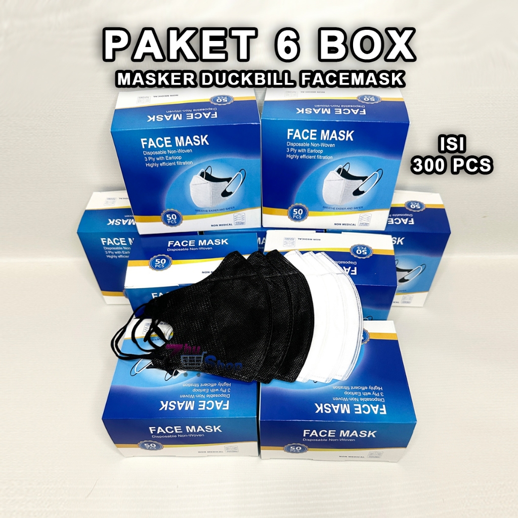 Jual PAKET 6 BOX MASKER DUCKBILL FACEMASK POLOS 3PLY ISI 300PCS ...