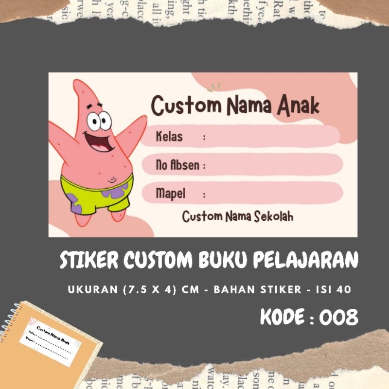 Jual spongebob custom nama - label stiker nama buku pelajaran anak ...