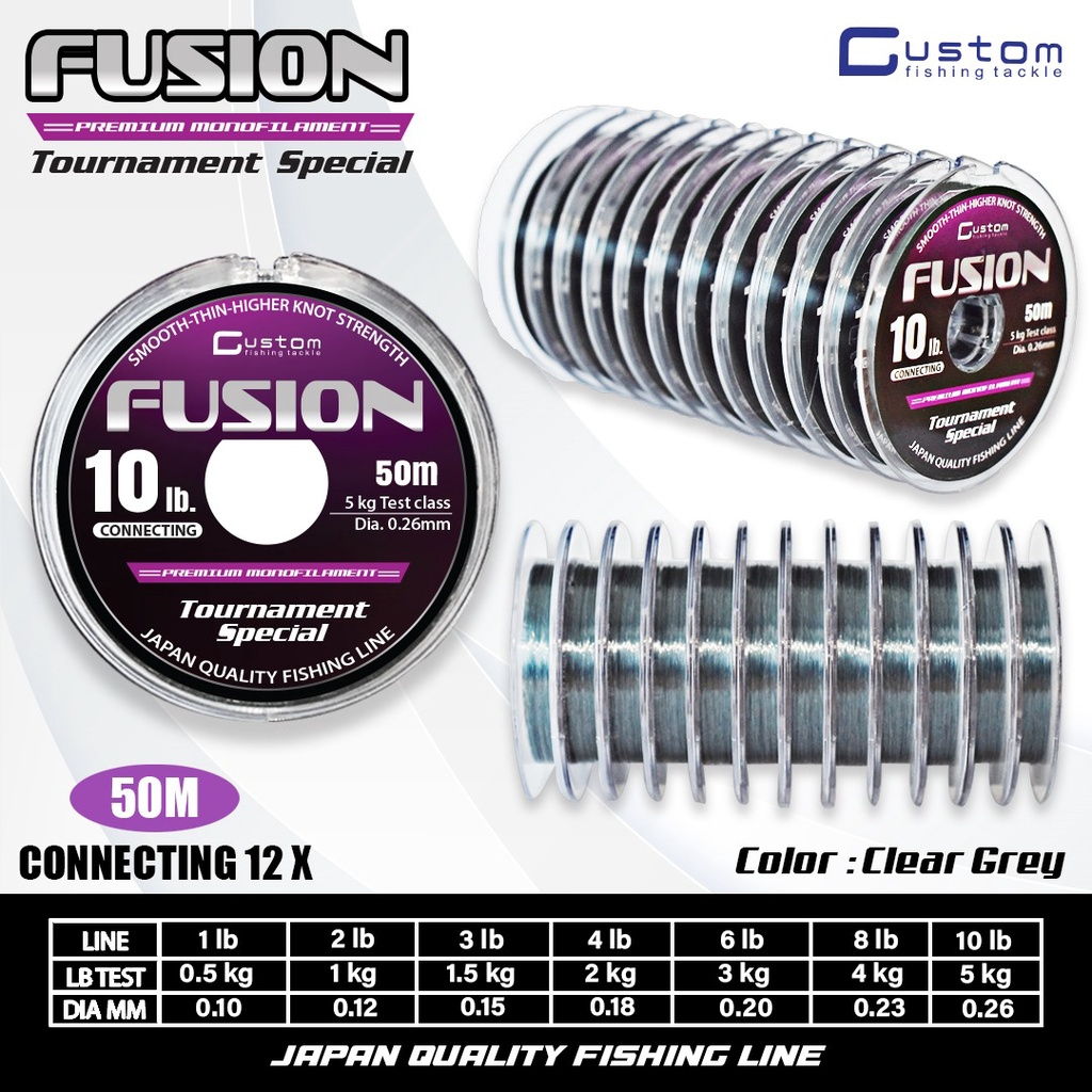 Jual CUSTOM Senar Monofilament FUSION 50Mtr Connecting Spool Clear Grey ...