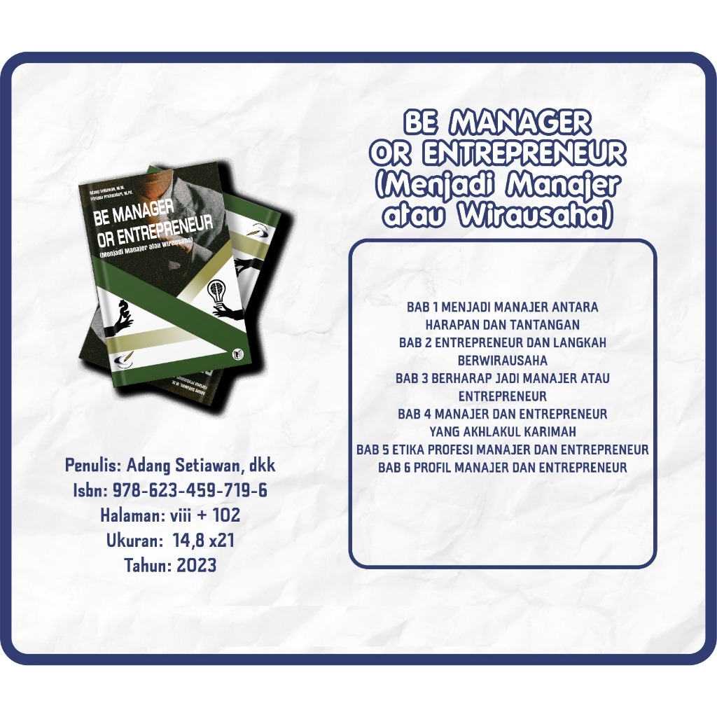 Jual BUKU BE MANAGER OR ENTREPRENEUR (Menjadi Manajer atau Wirausaha ...